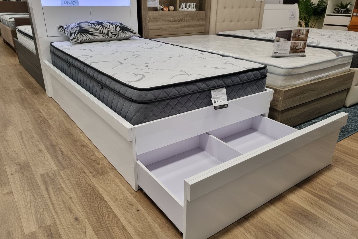 White Vegas King Single Gas Lift Bed — Lj Bedding and Furnitures