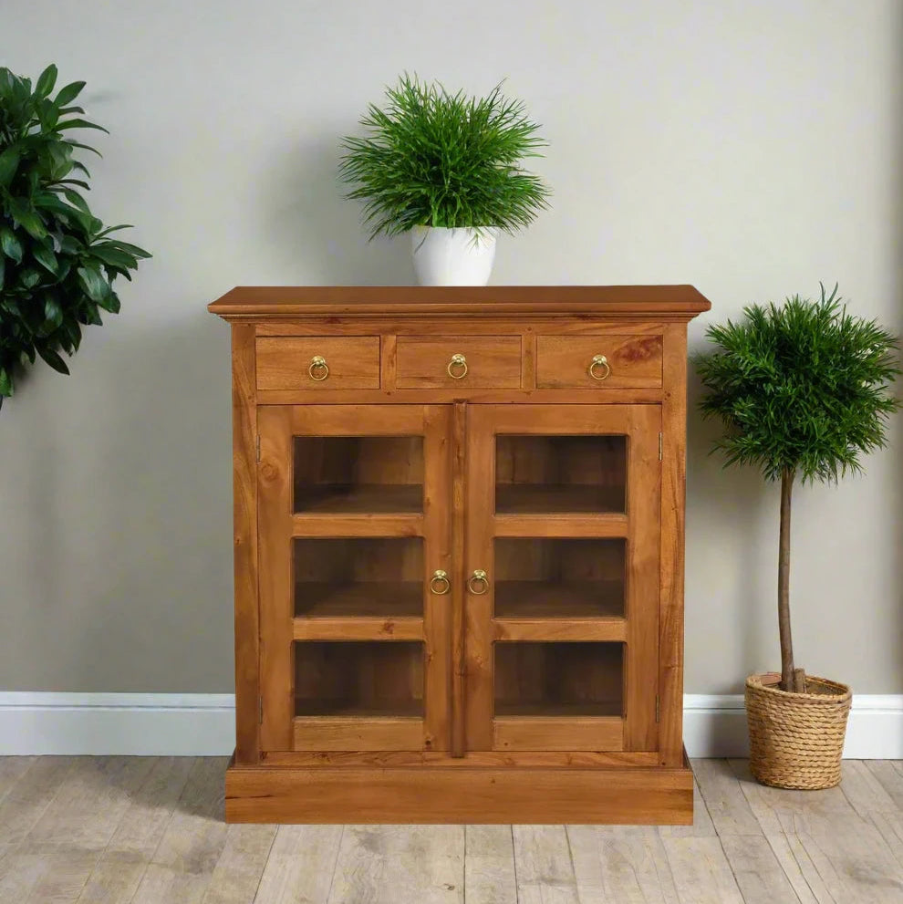 Tasmania 3 Drawer Solid Timber Display Cabinet — Lj Bedding and Furnitures