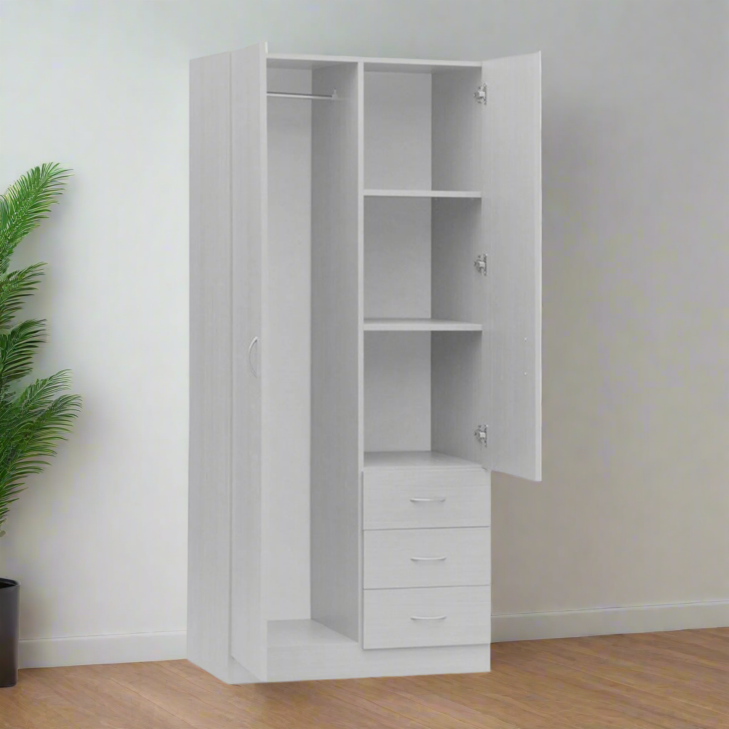 Milora 3 Drawer Combination Robe White — Lj Bedding and Furnitures