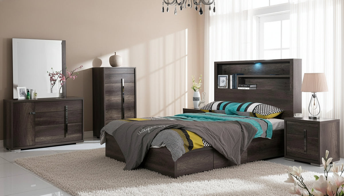 Library Gas Lift Storage Timber Bed - Charcoal — Lj Bedding and Furnitures