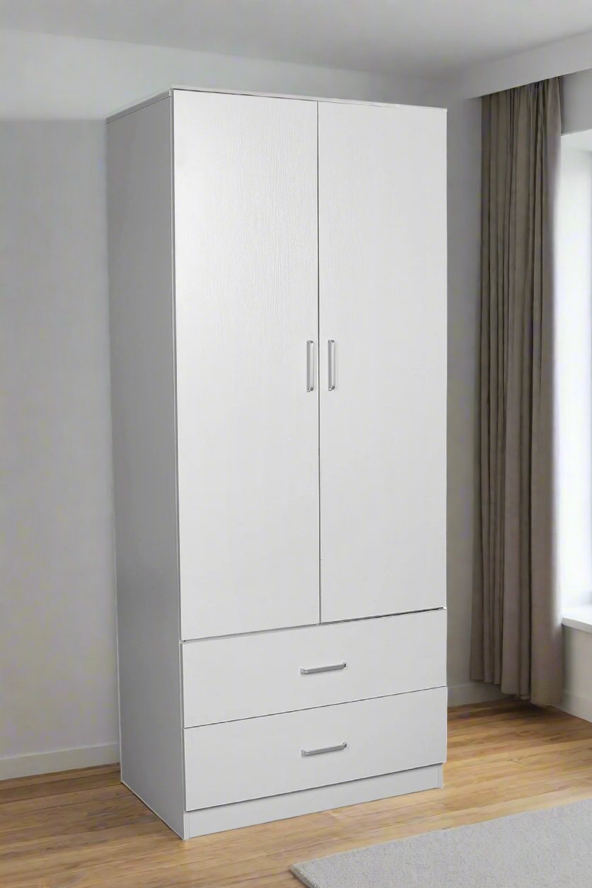 Redmond 2 Drawer Robe, White — Lj Bedding and Furnitures
