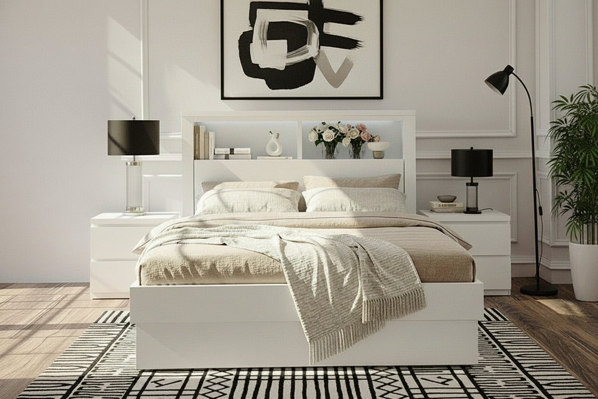 Balmain Bed Frame with Storage - White — Lj Bedding and Furnitures
