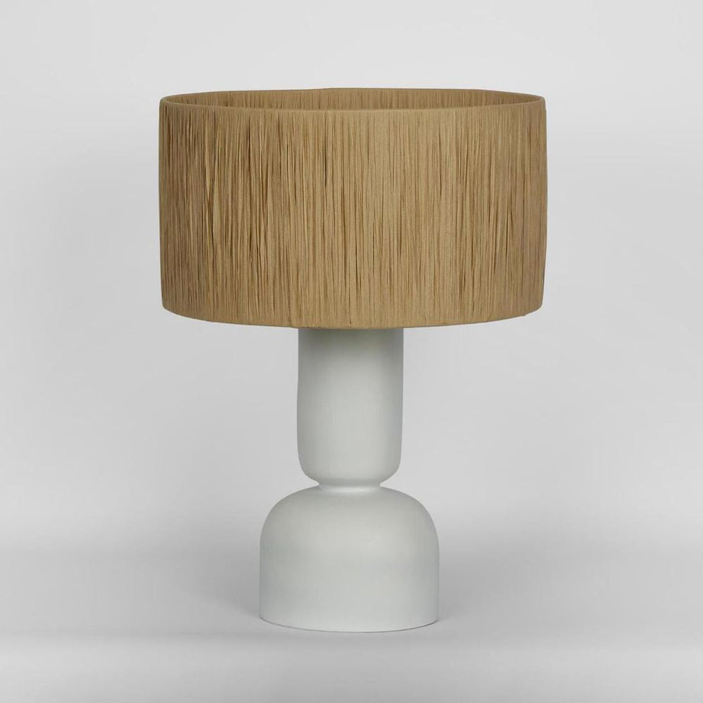 Clem Lamp Small White with Raffia shade — Lj Bedding and Furnitures