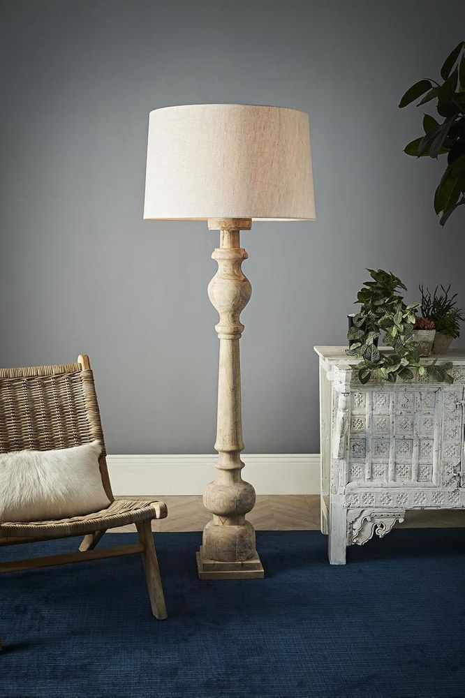 Rook Large - Natural - Turned Wood Pillar Floor Lamp — Lj Bedding and ...