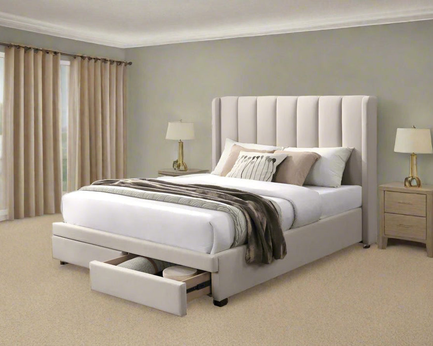 Beige Paris King Bed Frame with Storage Drawers — Lj Bedding and Furnitures